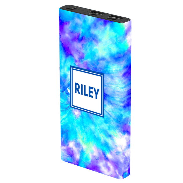 Monogram Blue Tie Dye Power Bank - Classy Chargers