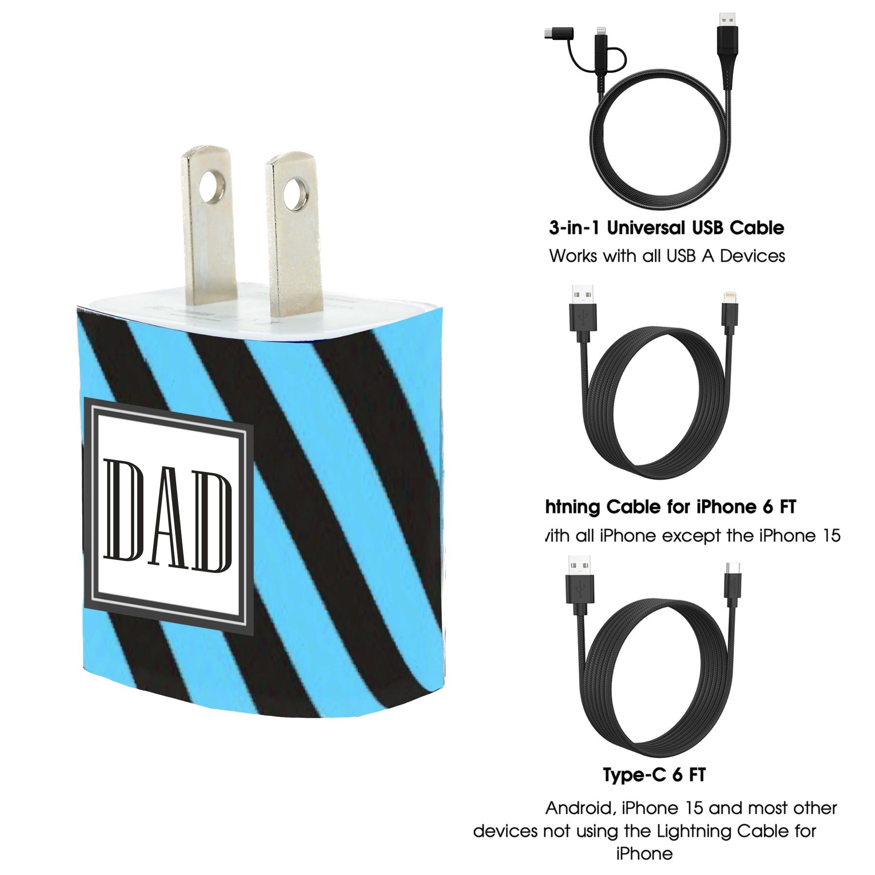 Dad Sideways Stripe Phone Charger Gift Set - Classy Chargers