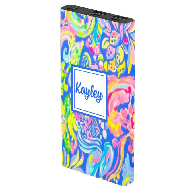 Monogram Blue Tie Dye Power Bank - Classy Chargers