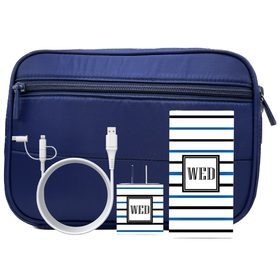 Monogram Pinstripe Tech Kit - Classy Chargers