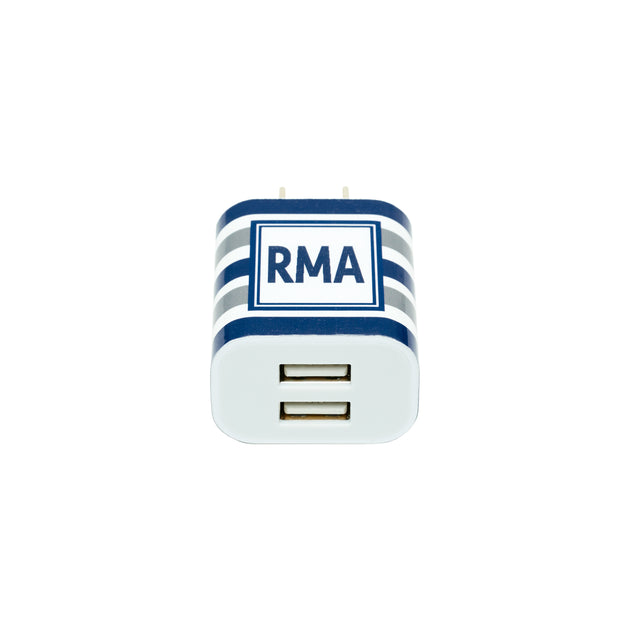Monogram Navy Silver Stripe Tech Kit - Classy Chargers