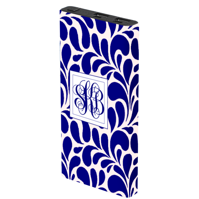 Monogram Blue Tie Dye Power Bank - Classy Chargers