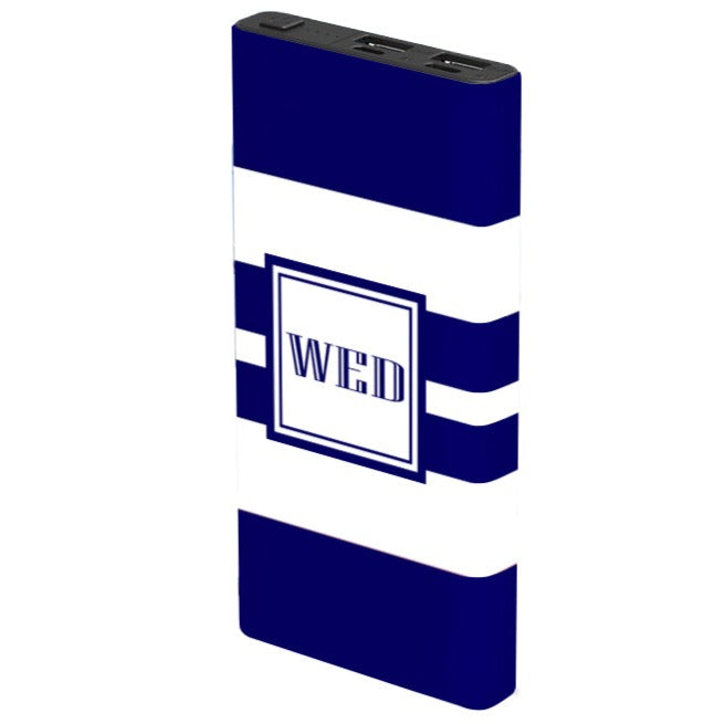 Monogram Blue Tie Dye Power Bank - Classy Chargers
