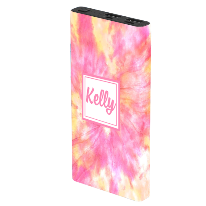 Monogram Blue Tie Dye Power Bank - Classy Chargers