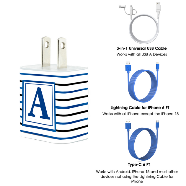 Pinstripe Phone Charger Letter Set - Classy Chargers
