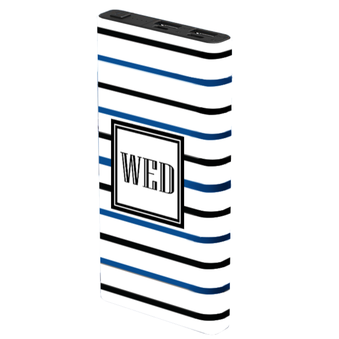Monogram Blue Tie Dye Power Bank - Classy Chargers
