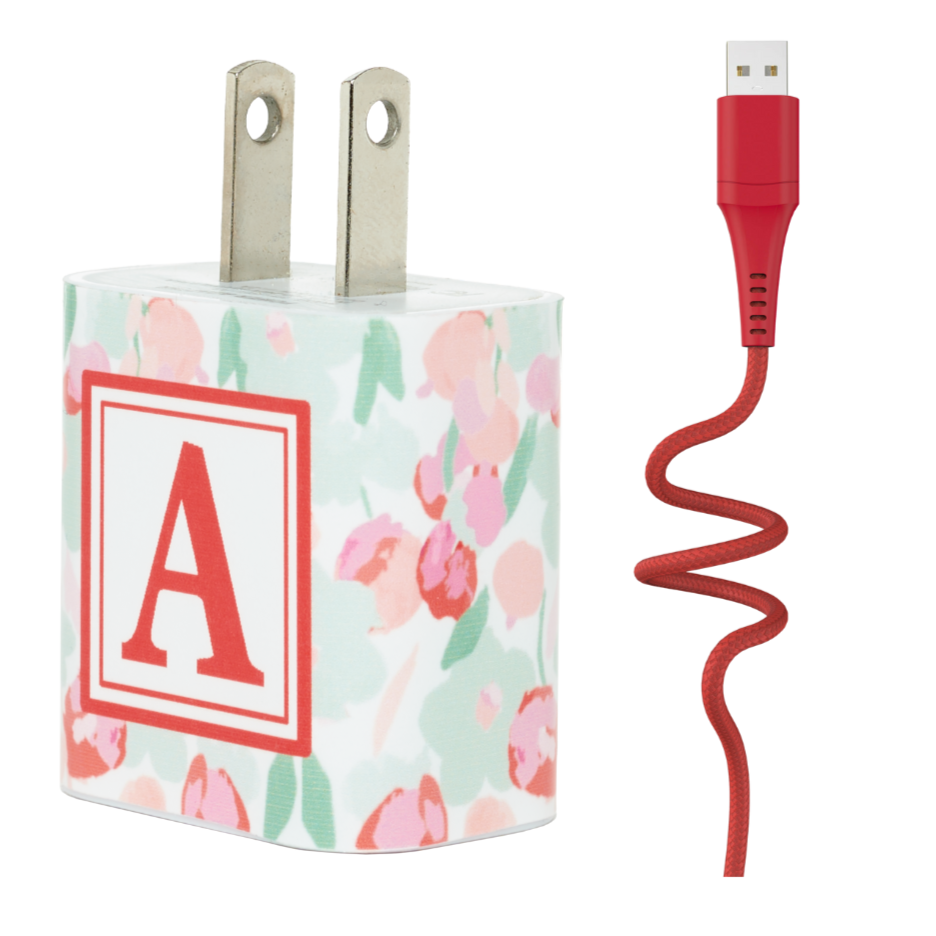 Coral Floral Phone Charger Letter Set - Classy Chargers