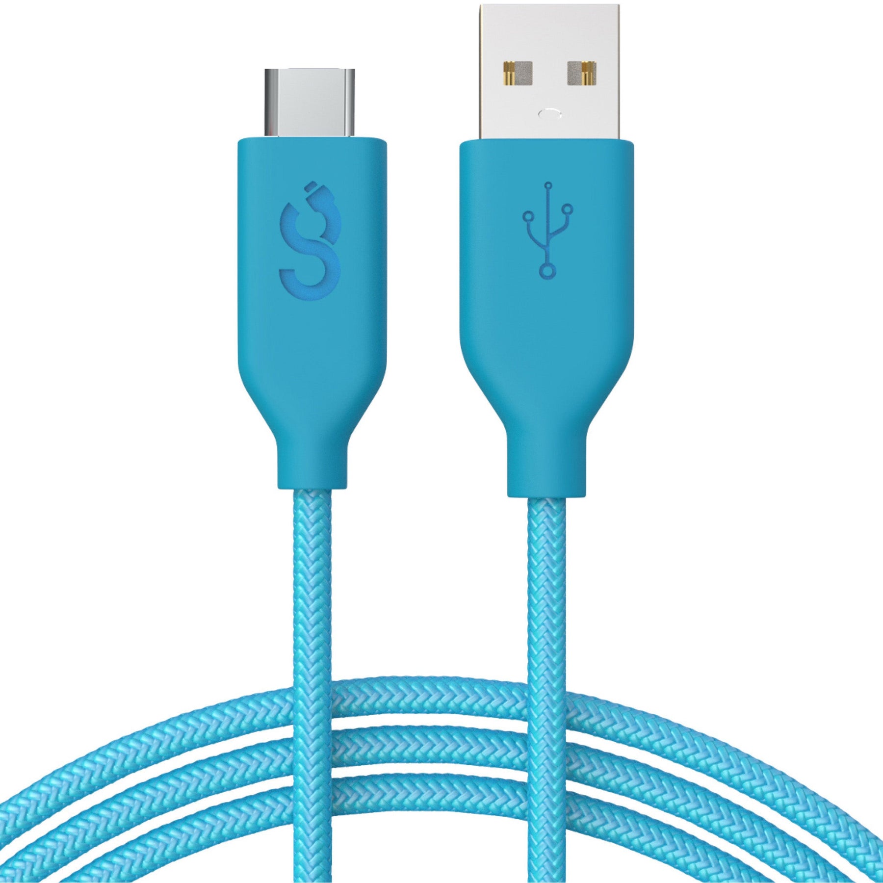 Type C to USB A Cable, Turquoise Blue Nylon - 6 FT - Classy Chargers