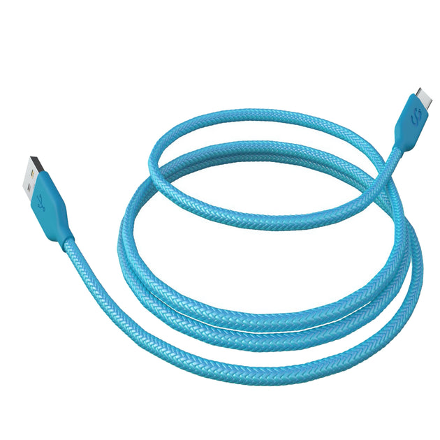 Type C to USB A Cable, Turquoise Blue Nylon - 6 FT - Classy Chargers
