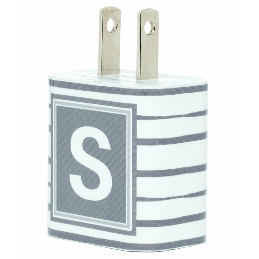 Monogram Silver Stripe Phone Charger - Classy Chargers