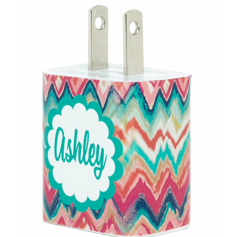 Monogram Pink Blue Quatrefoil Phone Charger - Classy Chargers