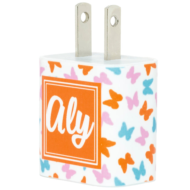 Monogram Blue Butterflies Phone Charger - Classy Chargers