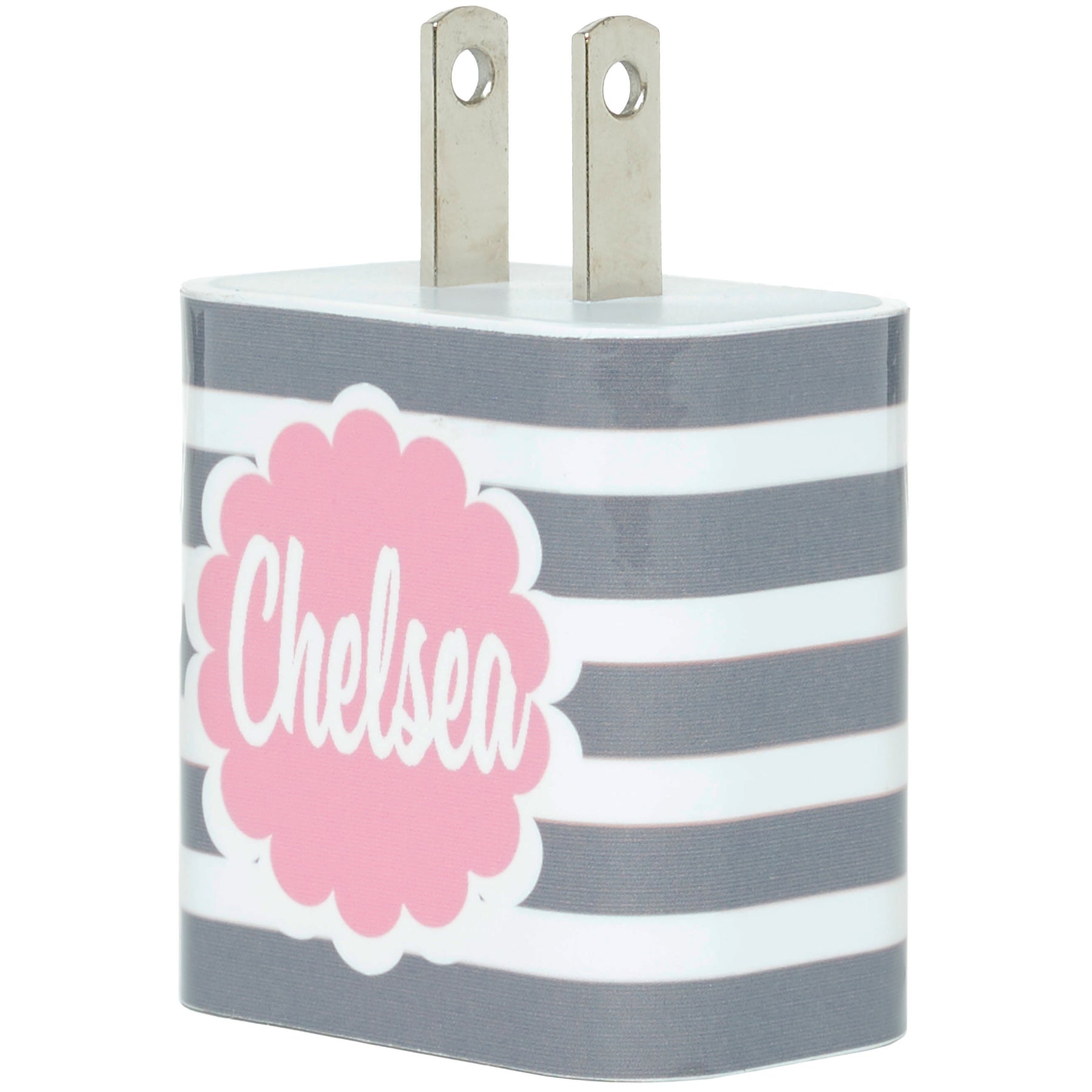 Monogram Silver Stripe Phone Charger - Classy Chargers