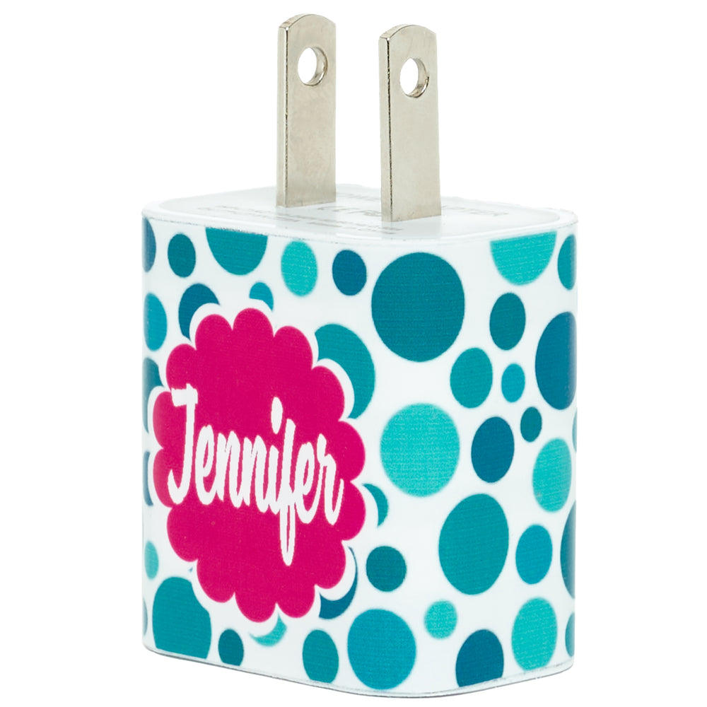 Monogram Pink Blue Quatrefoil Phone Charger - Classy Chargers